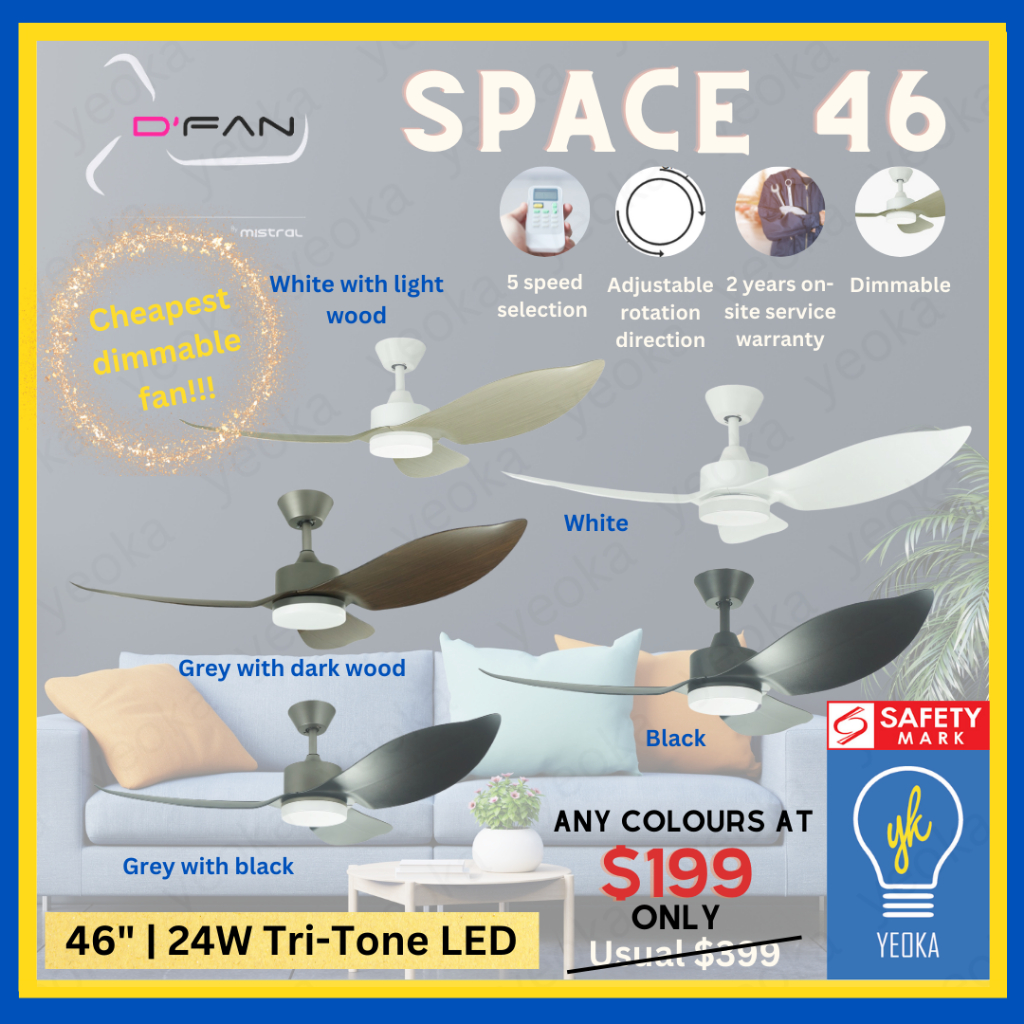 (YEOKA LIGHTS AND BATH) Cheapest Dimmable Fan! MISTRAL DFAN SPACE 46 ...