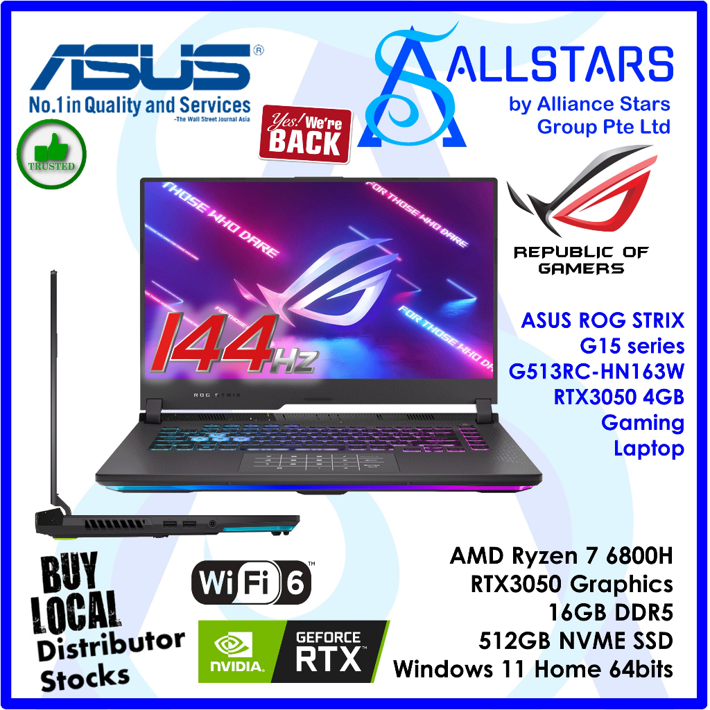 ASUS ROG Strix G15,Gaming Notebook,144Hz, 250 nits,AMD Ryzen7 6800H/HS ...
