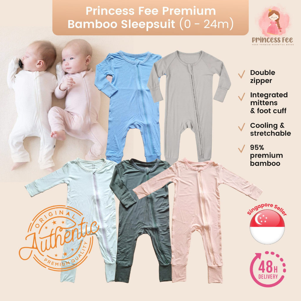 🇸🇬 [SG Stocks]🎁0-24M Baby Zip Sleepsuit Toddler Newborn Baby Bamboo ...