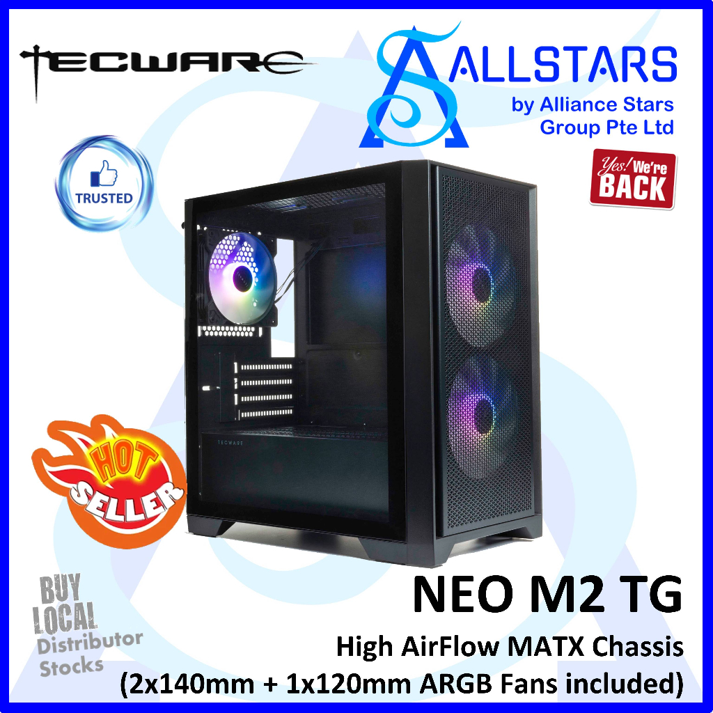 (ALLSTARS) Tecware NEO M2 ARGB TG MATX Tower Chassis / Tempered Glass ...