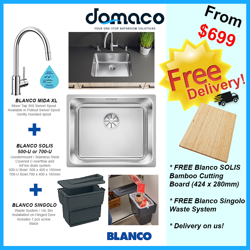 Blanco Solis 500-U or 700-U Kitchen Sink With Blanco Mida XL Mixer Tap ...