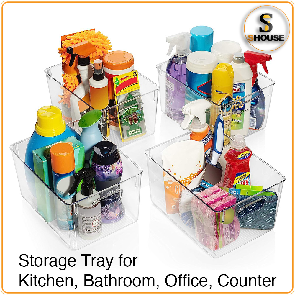 🏘️ Plastic Clear Storage Tray Container Bin, Kitchen Organisation ...