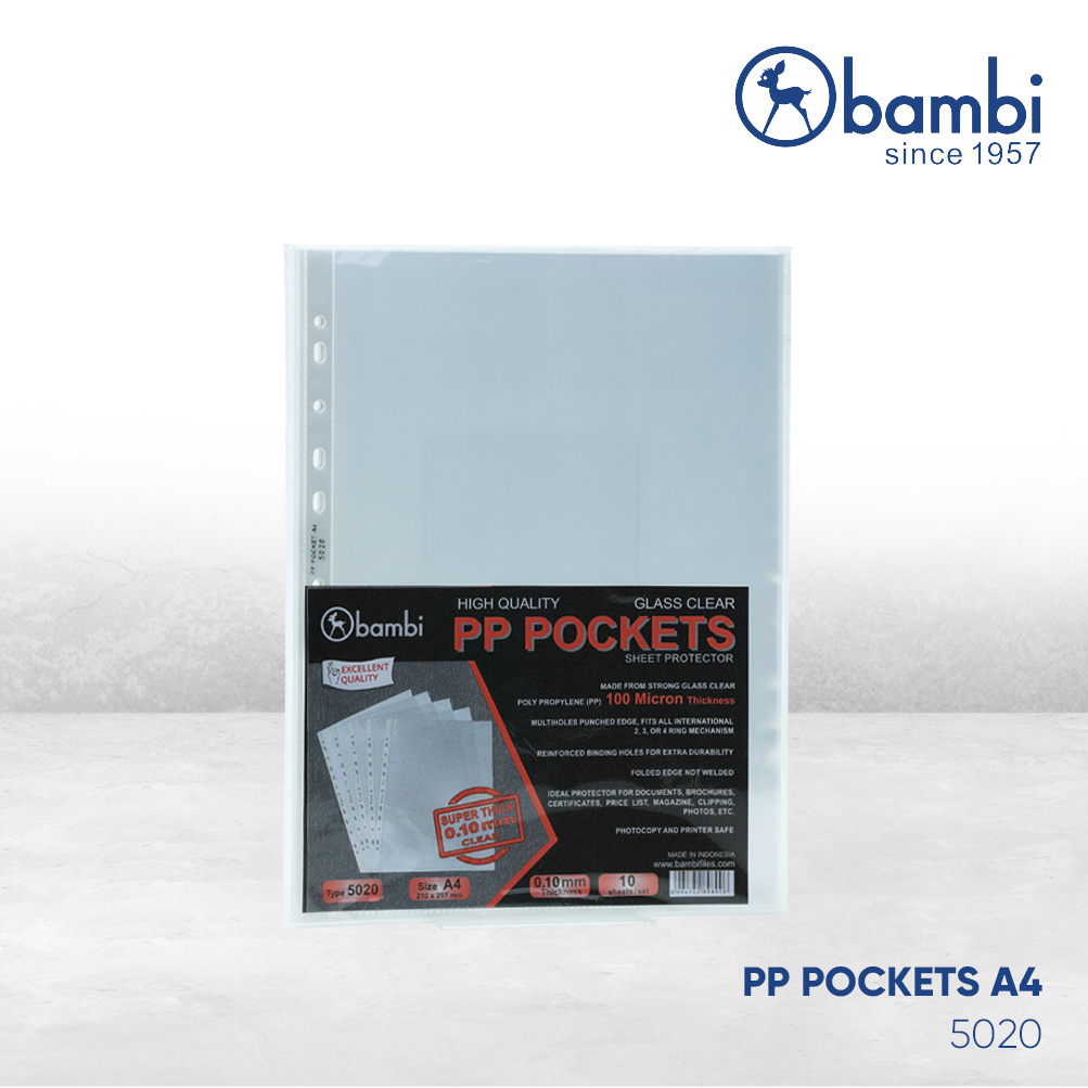 [50 pcs] Bambi PP Document Pocket Transparent Sleeve A4 (0,10 mm) A4 ...