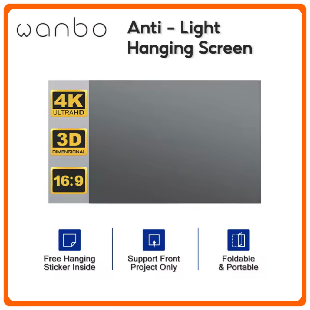 WANBO Projector Screen Anti-Light 16:9 Projection Screen For Home ...