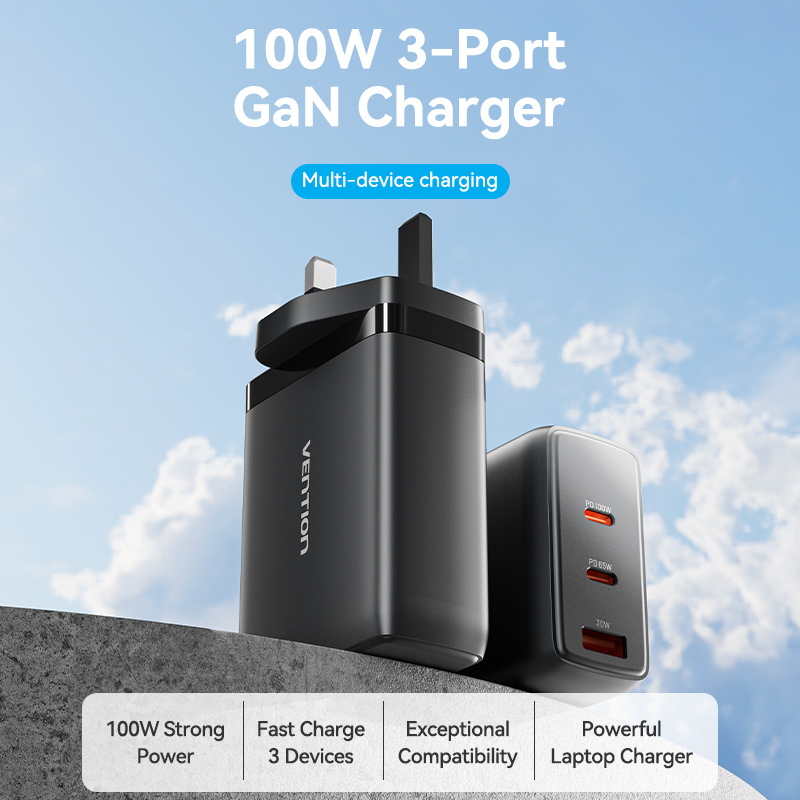 VENTION 100W GaN Charger USB C Multiport Charger 3-Ports USB Charging Station GaN Fast Charger ...