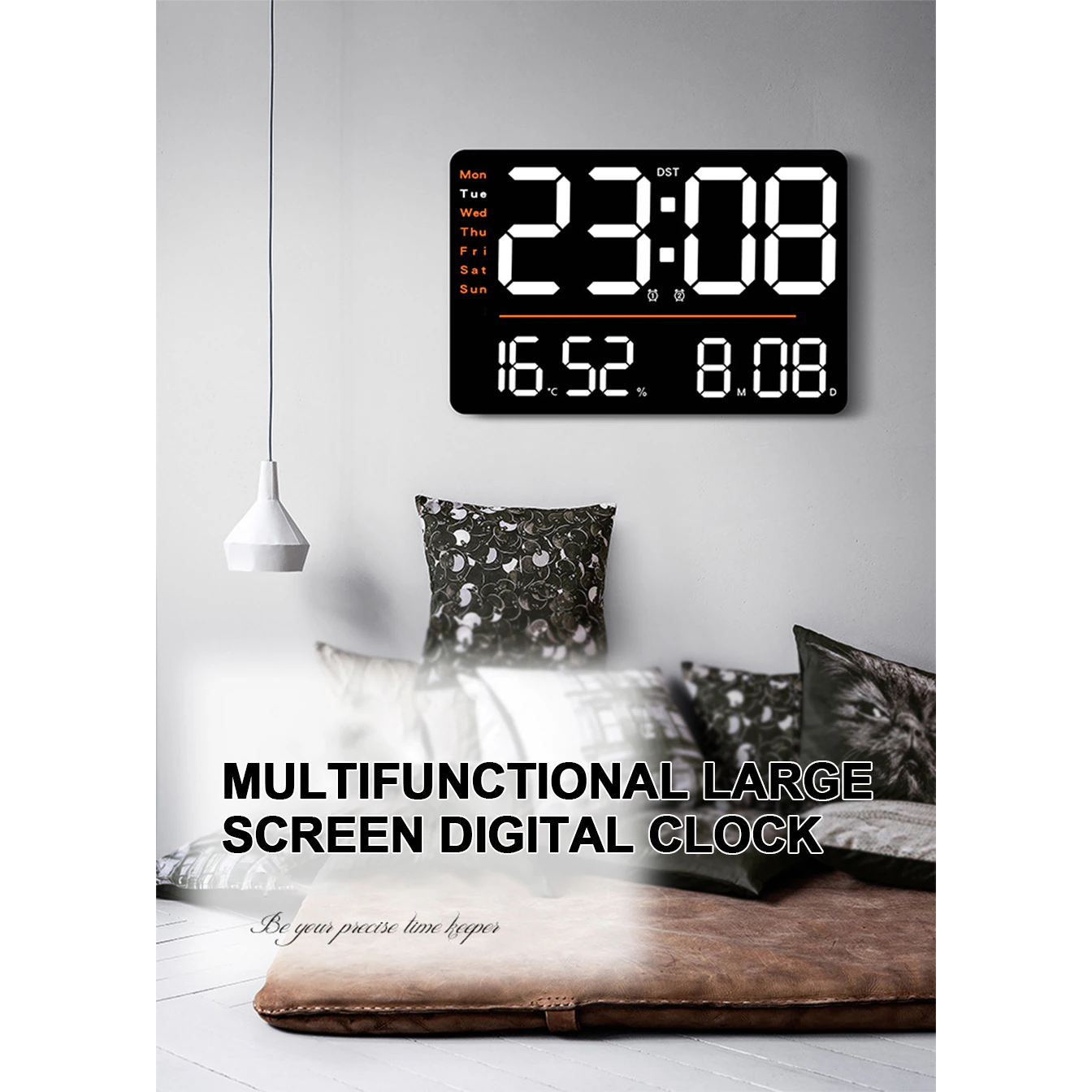 Rectangle LED Screen Alarm Clock Temperature Humidity Week Date Digital ...