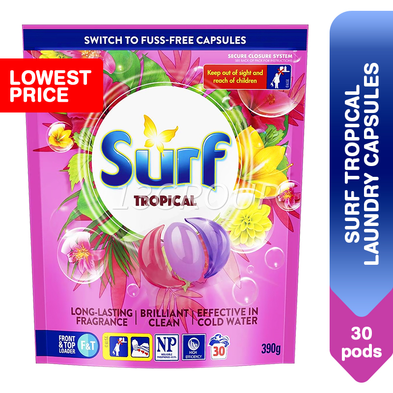 Surf Laundry Capsules Pods Tropical Long Lasting Fragrance, 30 Pods ...