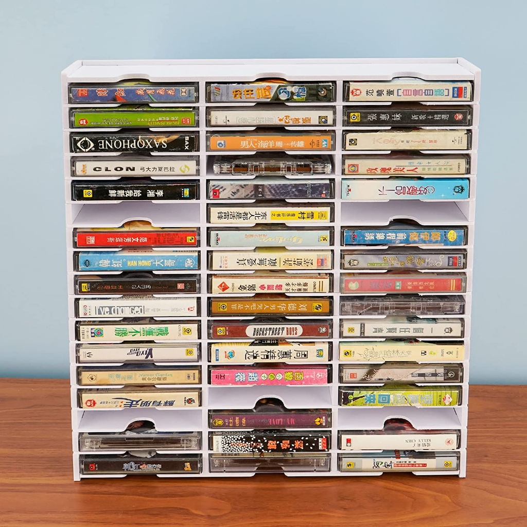 Sanfurney 51-Slot Cassette Tape Storage, Desktop Rack Audio Tape ...
