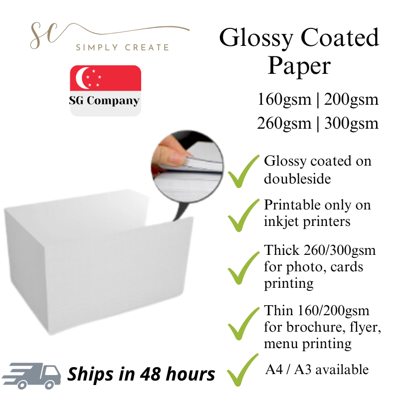 Glossy Coated Paper For Printing 160 200 260 300 gsm Photo Cards ...