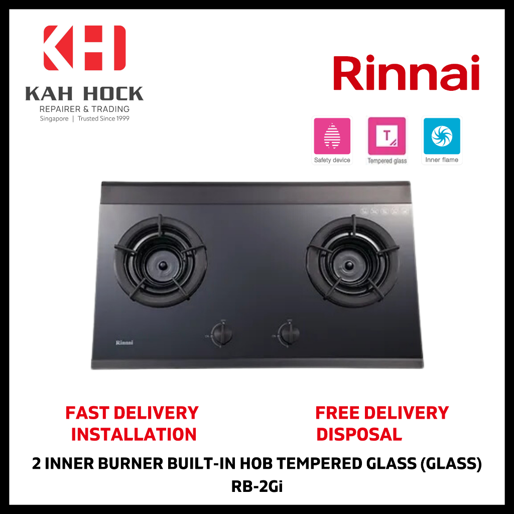 RINNAI RB-2GI 2 INNER BURNER BUILT-IN HOB TEMPERED GLASS - 2 YEARS WARRANTY *INSTALLATION ...