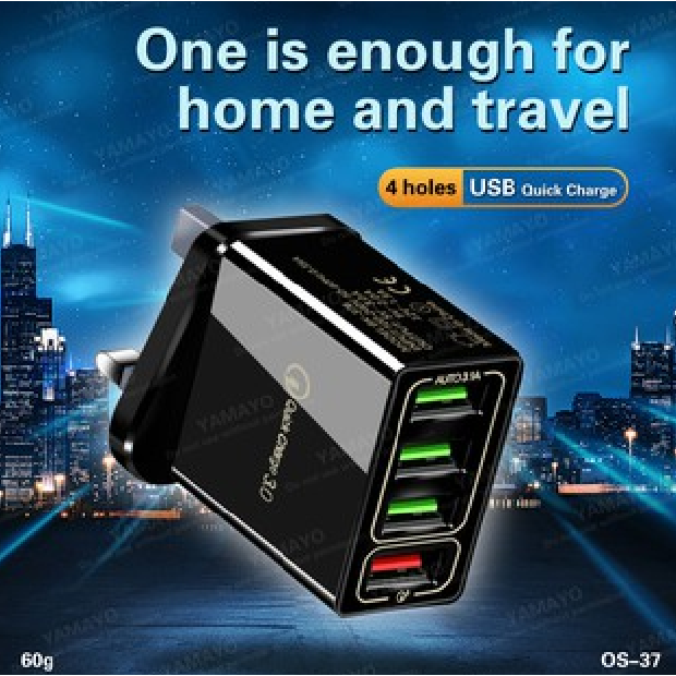 QC3.0 Fast Charge 4USB Multi-port 5V/9V/12V/PD 20W || Travel Charger UK ...