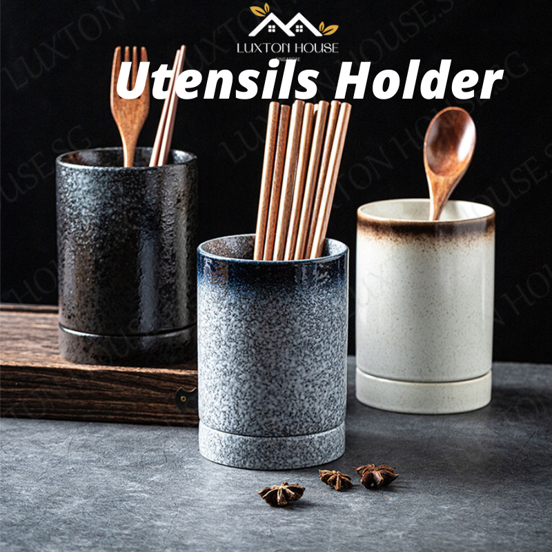 {SG} Utensil Holder Ceramic Kitchen Utensil Holder Cutlery Storage Fork ...