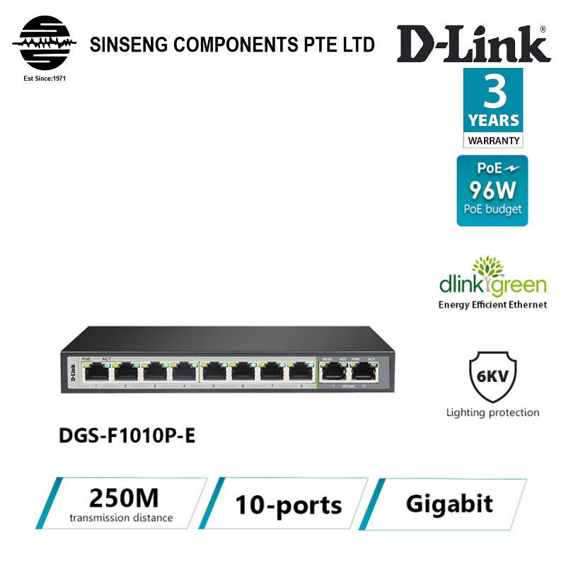 D-Link 10-Port Full Gigabit 8 Port PoE Switch with x2 Uplink Ports ...