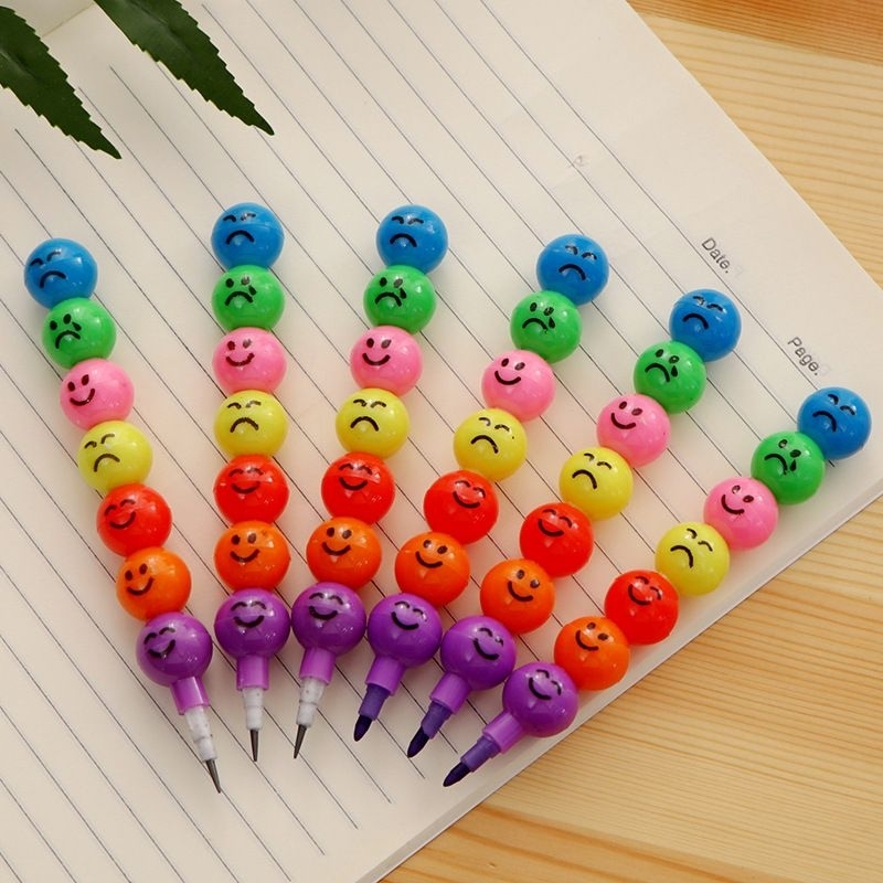 [Local Stock] 7-Piece Rainbow Gourd Face Emoji Expression Crayon/Pencil ...