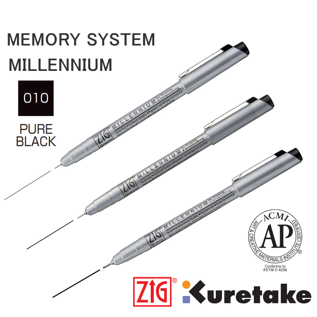 Zig Memory System Millennium Pure Black Fine Writer Pen, MS-0X ...