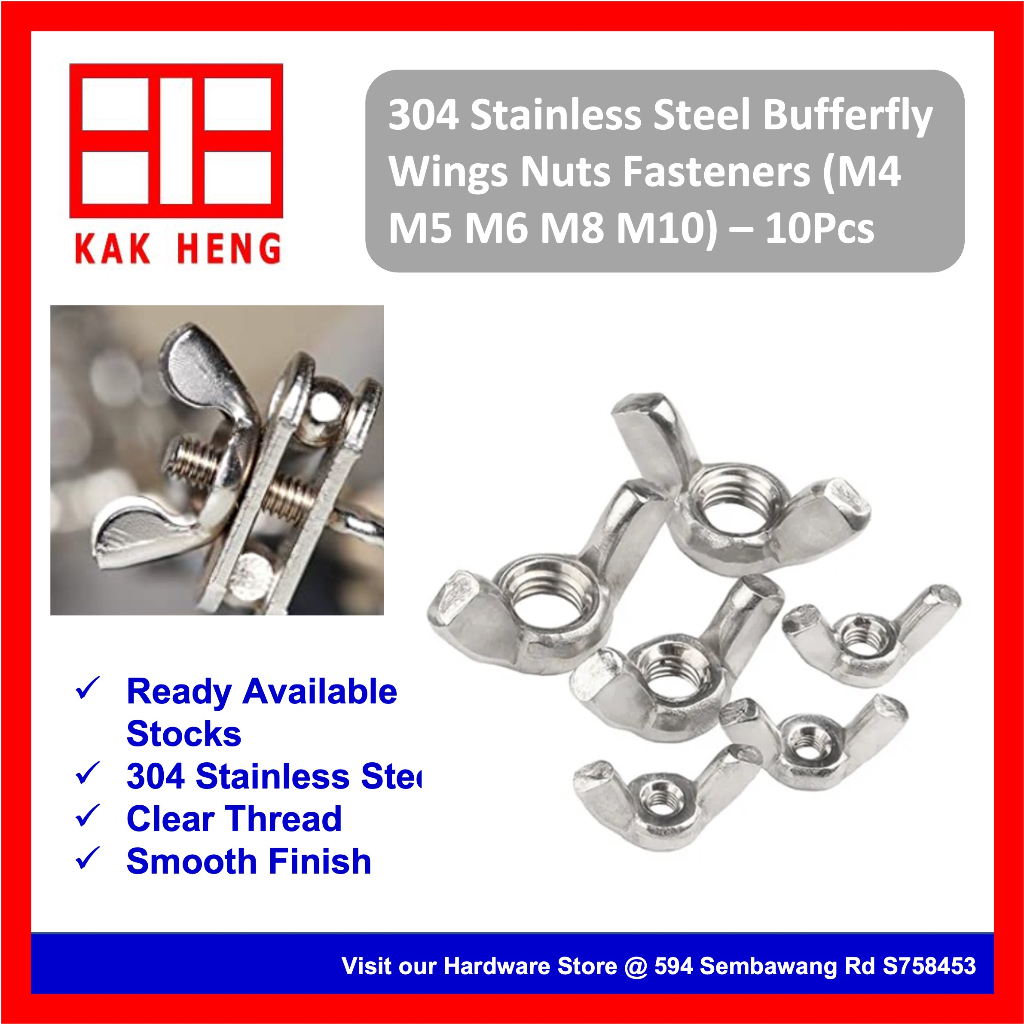 SUS304 Wing Nuts Butterfly Nuts Fit Bolts Screws Fasteners DIY Tool Repair M4 M5 M6 M8 M10 ...