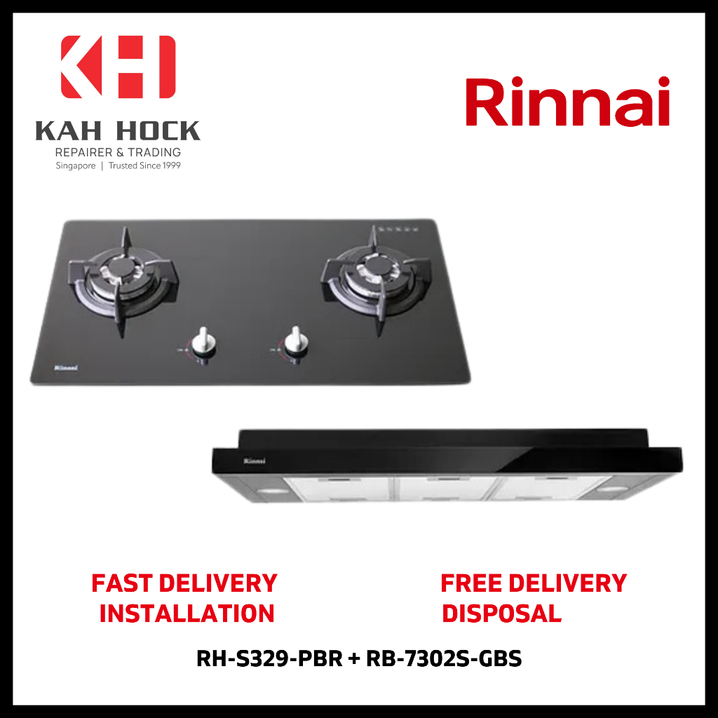 RINNAI RH-S329-PBR SLIMLINE HOOD + RB-7302S-GBS 2 BURNER BUILT-IN HOB BUNDLE *INSTALLATION ...