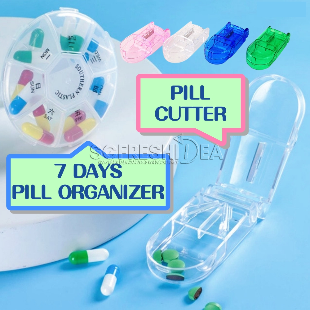 Travel Portable Pill Box Medicine Cutter Storage Boxes Organizer Case 7 ...