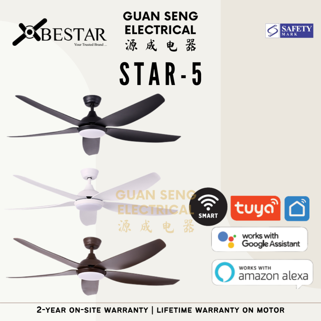BESTAR Star-5 38" 48" 58" Smart Wifi Control DC Motor Ceiling Fan with ...
