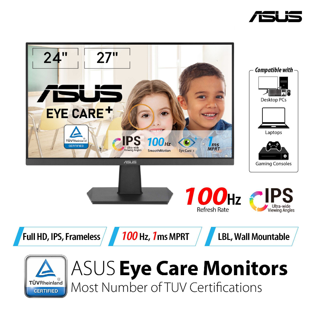 ASUS VA24EHF VA27EHF Eye Care Gaming Monitor - 24"/ 27", IPS, Full HD ...