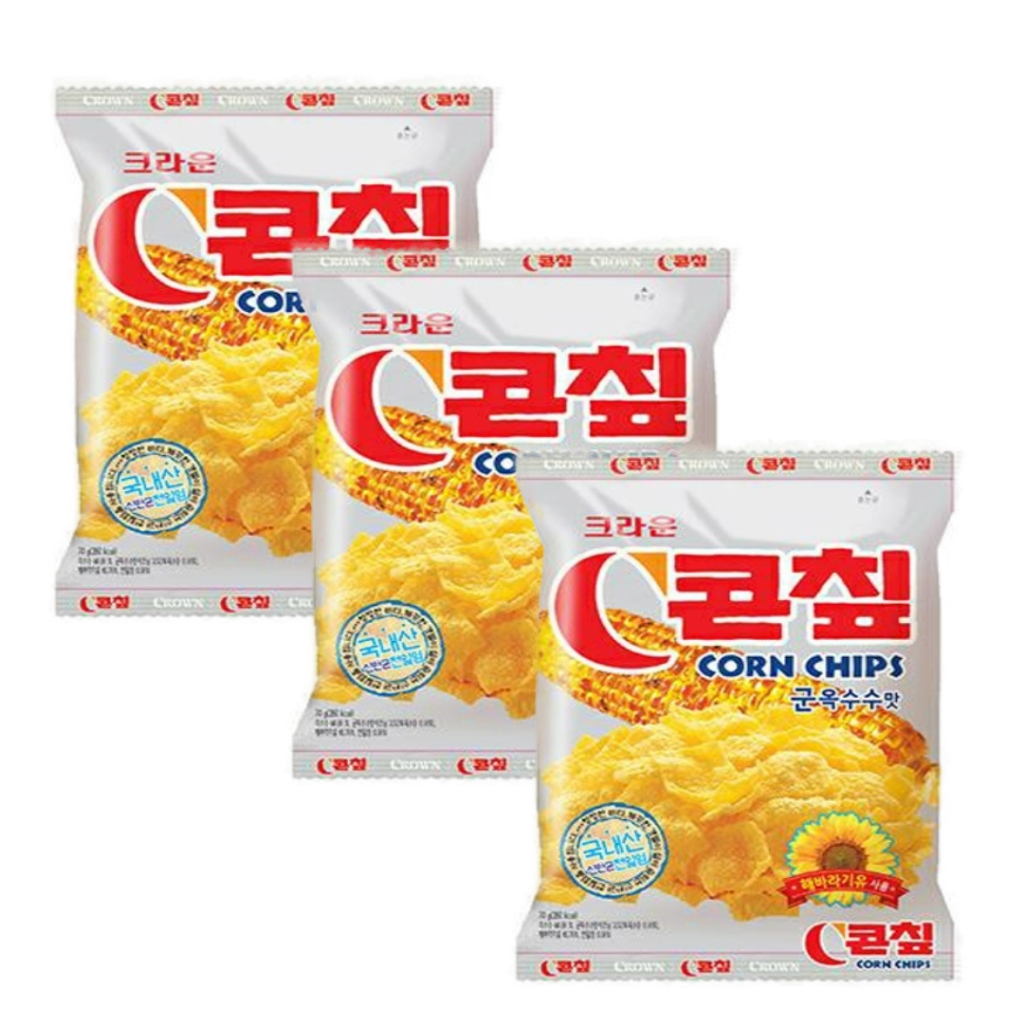 [Bundle of 3] Crown Corn Chips 70g*3ea Korean Food Sarangmart 콘칩 콘칲 ...
