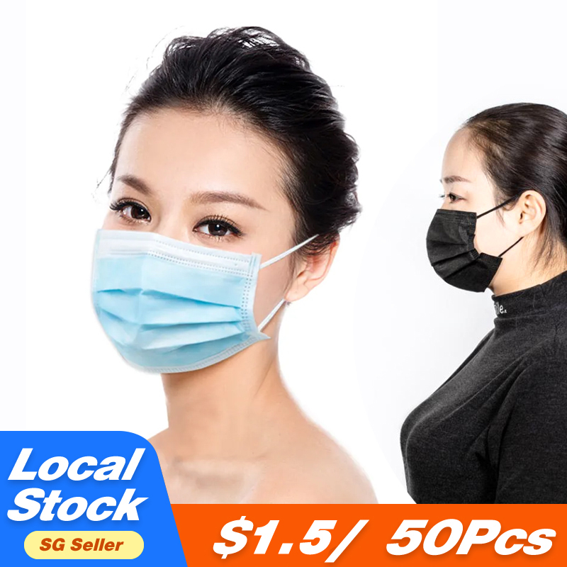 Local Ready Stock face mask disposable Adult kids black 3 ply 50 pcs ...