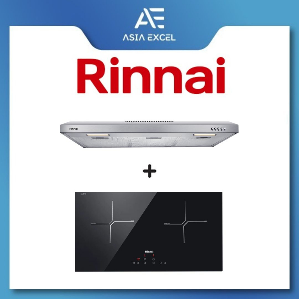 RINNAI RH-S95A-SSVR 90CM SLIMLINE HOOD + RINNAI RB-7012H-CB 2 ZONE INDUCTION HOB WITH TOUCH ...
