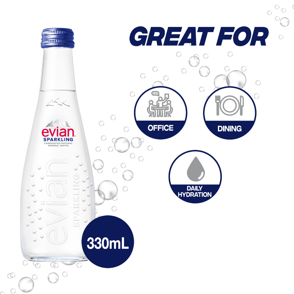 Evian Sparkling Carbonated Natural Mineral Water 750ML/330ML/Evian Natural Mineral Water Glass ...