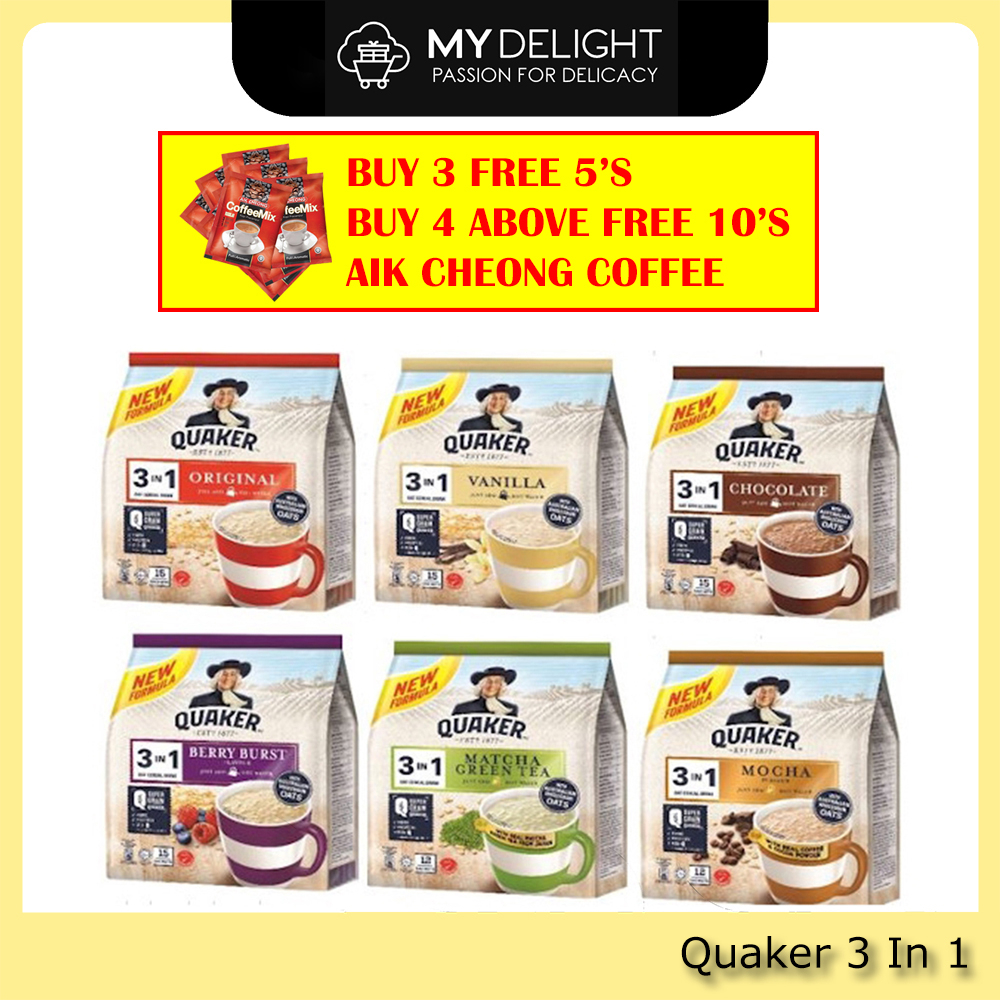 Quaker 3 in 1 Oat Cereal Drink Chocolate Mocha Vanilla 15 sachets x 28g ...