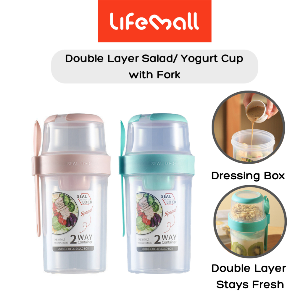 LifeMall - Double-Layer Salad Cup | Yogurt Cup | Overnight Oat | Multi-purpose Food Bowl ...