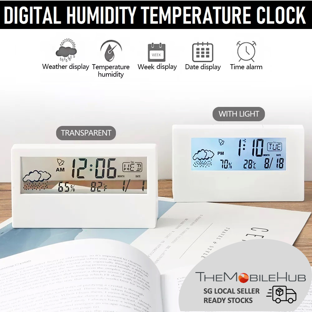 Digital Alarm Clock Humidity Temperature Date Calender Backlight ...