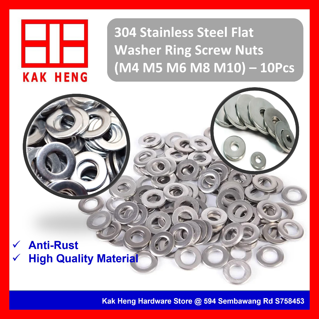 304 Stainless Steel Flat Washer Ring Screw Nuts DIY Repair Kit (M4 M5 ...