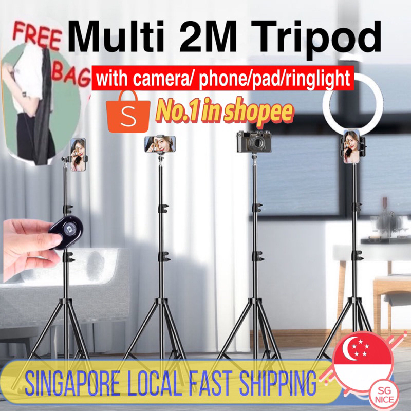 (SG)Tripod Stand 2.1m Adjustable Portable Stand Live Camera Selfie Tripod Bluetooth Phone Holder ...