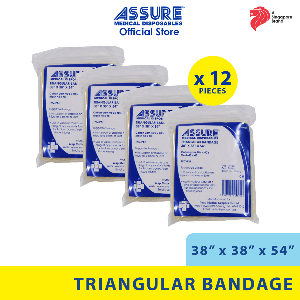[Bundle of 12] ASSURE Triangular Bandage 95cm X 95cm X 135cm Mesh 48X48 ...