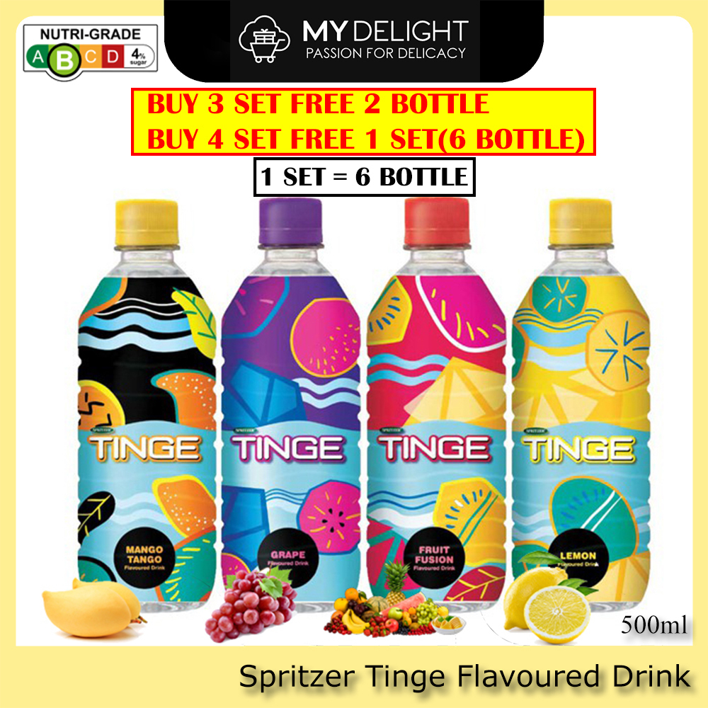 (6 Bottle) Spritzer Tinge Flavoured Drink Fusion Fruit Lemon Grape Mango Tango Carbonated Water ...