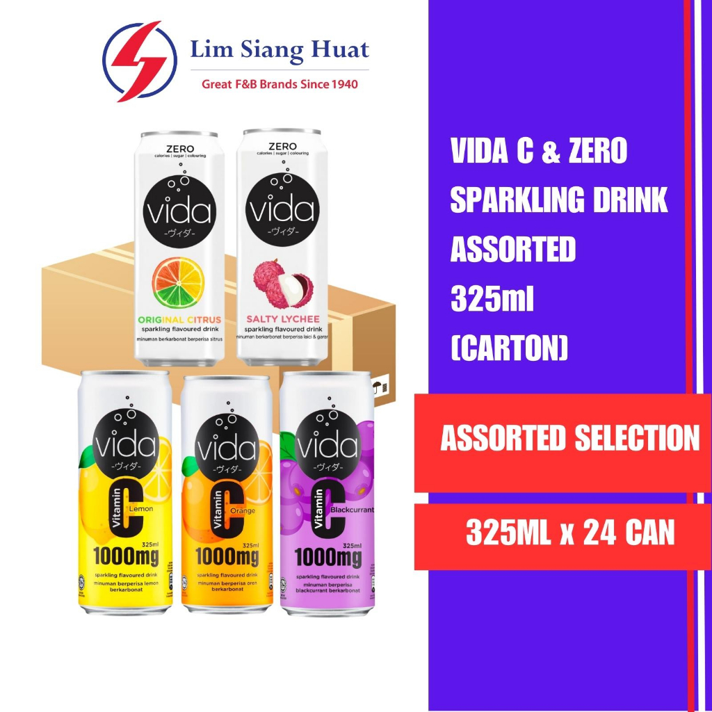 Vida C & Vida Zero Sparkling Drink 325ml Assorted Selection (Carton of ...