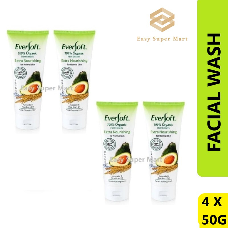 [ Bundle of 4 ] EVERSOFT Organic Facial Cleanser Avocado & Rice Bran ...