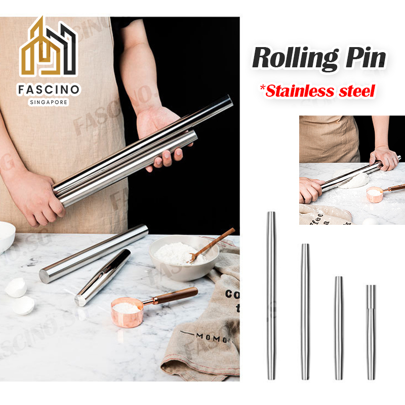 【SG】1PC Stainless Steel Rolling Pin Kitchen Utensils Dough Roller Bake ...