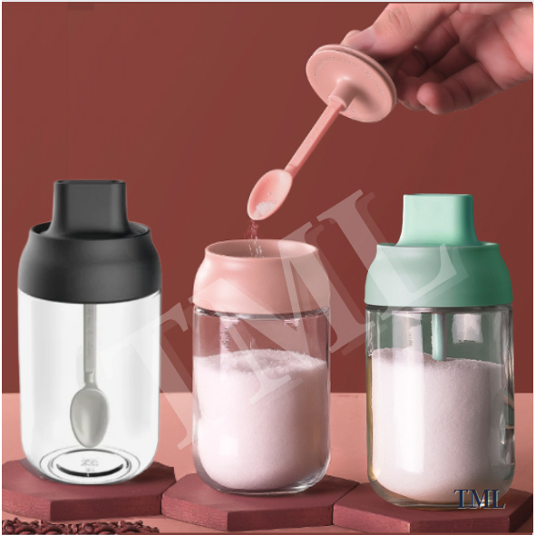Seasoning Condiment Salt Spice Bottle Tall Glass Jar with Spoon 250ml ...