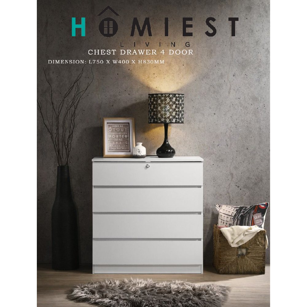 [HOMIEST] Alpha 3/4 Chest of Drawer with lock in White | Shopee Singapore