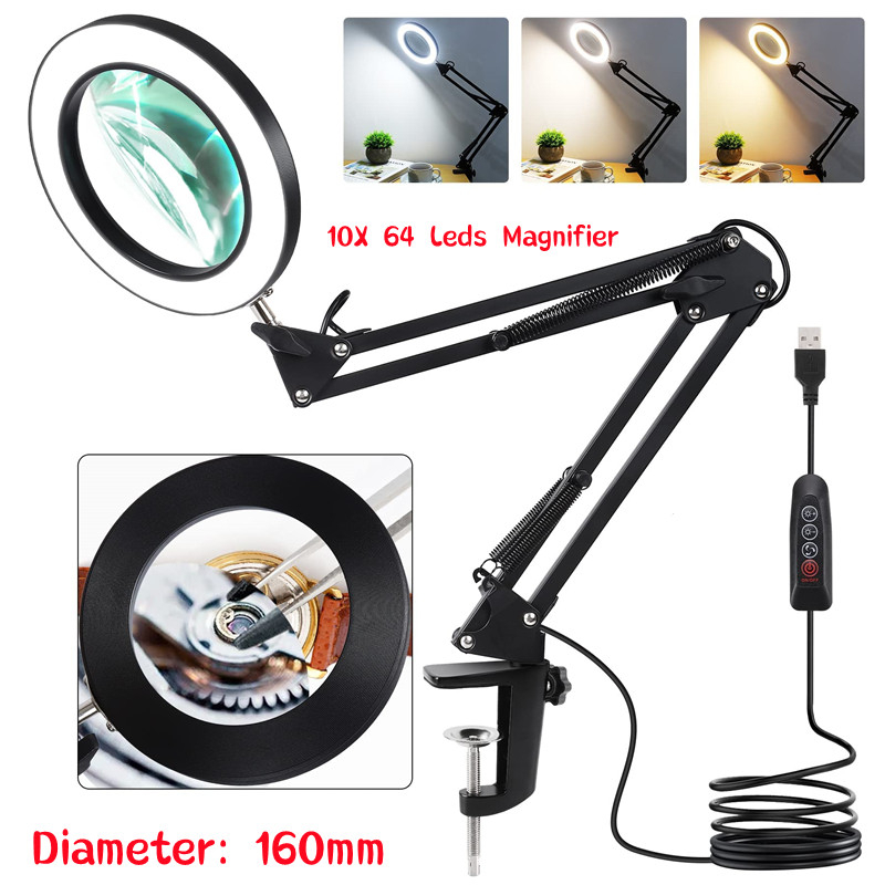 LED Magnifying Glass With Light Adjustable Swivel Arm Table Nail Lamp ...