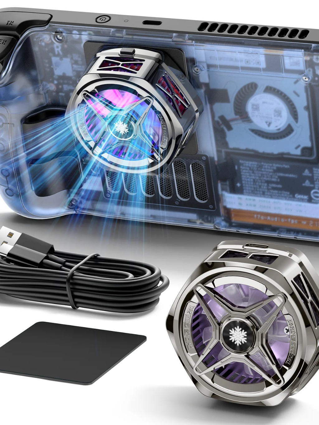 JSAUX Steam Deck Magnetic Cooler Fan with RGB Light Quiet Heat ...