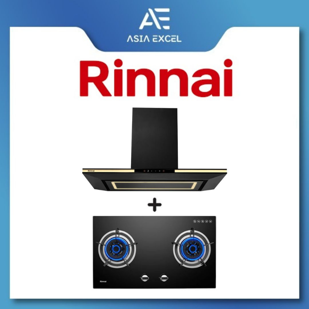 RINNAI RH-C1059-PBR 90CM CHIMNEY HOOD + RINNAI RB-782G FLEXIHOB 78CM 2 BURNER GLASS BUILT-IN GAS ...