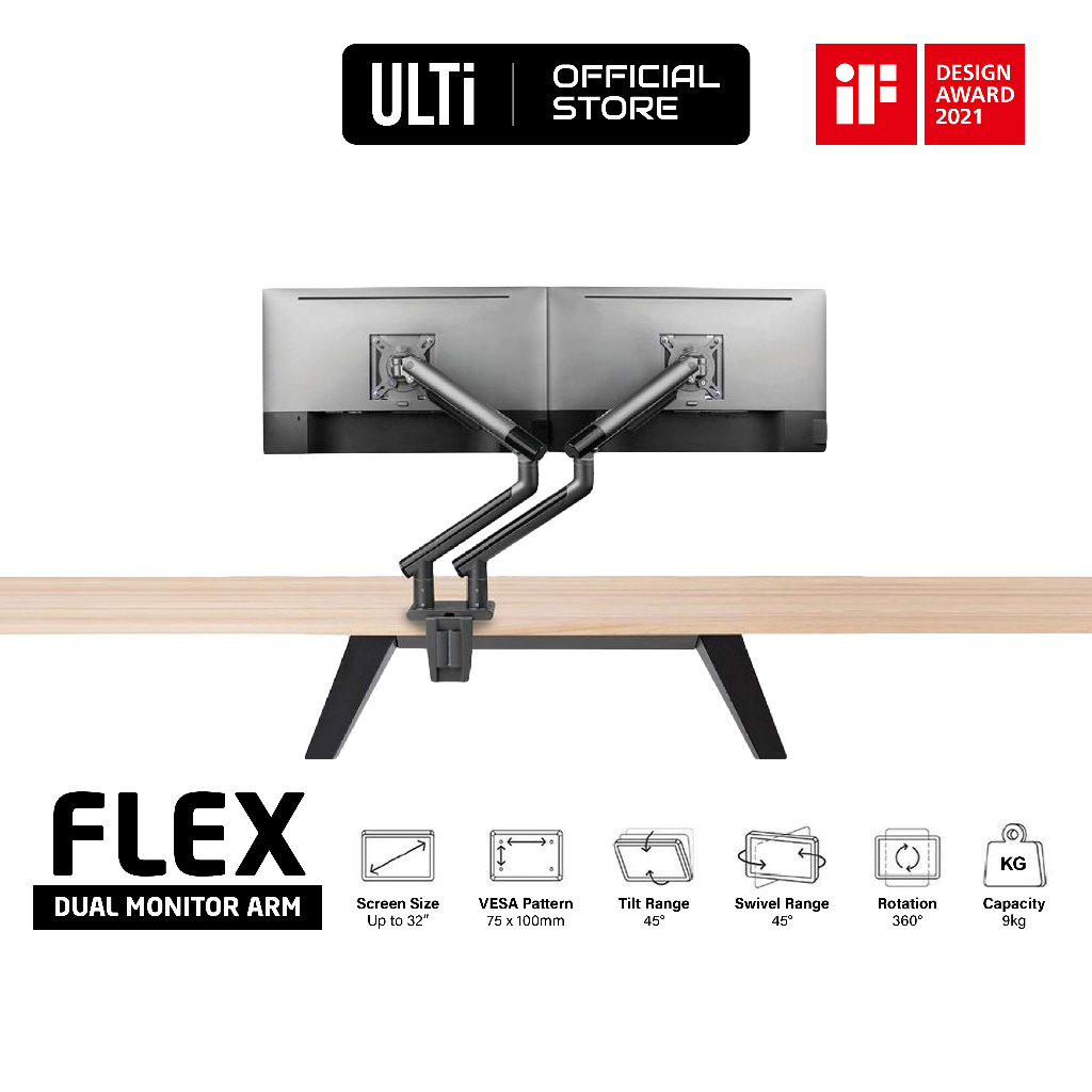 ULTi Flex Dual Monitor Arm, Height Adjustable Mechanical Spring Monitor ...