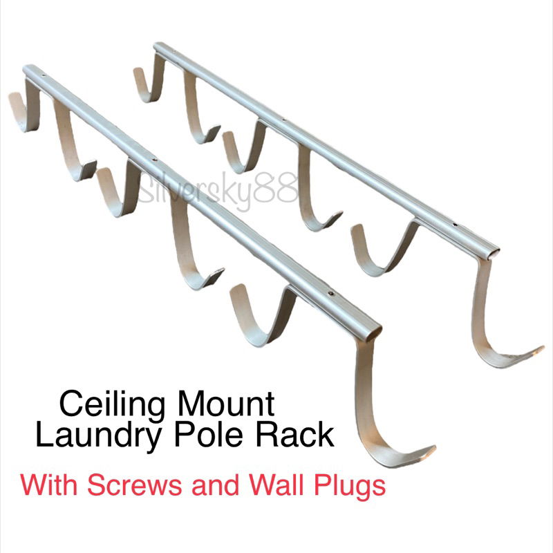 Ceiling Mount Laundry Rack Bamboo Pole Holder Clothes Drying Rack ...