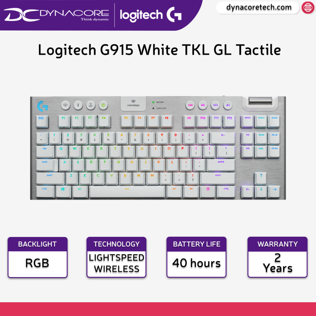 Logitech G915 TKL White LIGHTSYNC Wireless RGB Mechanical Tenkeyless ...