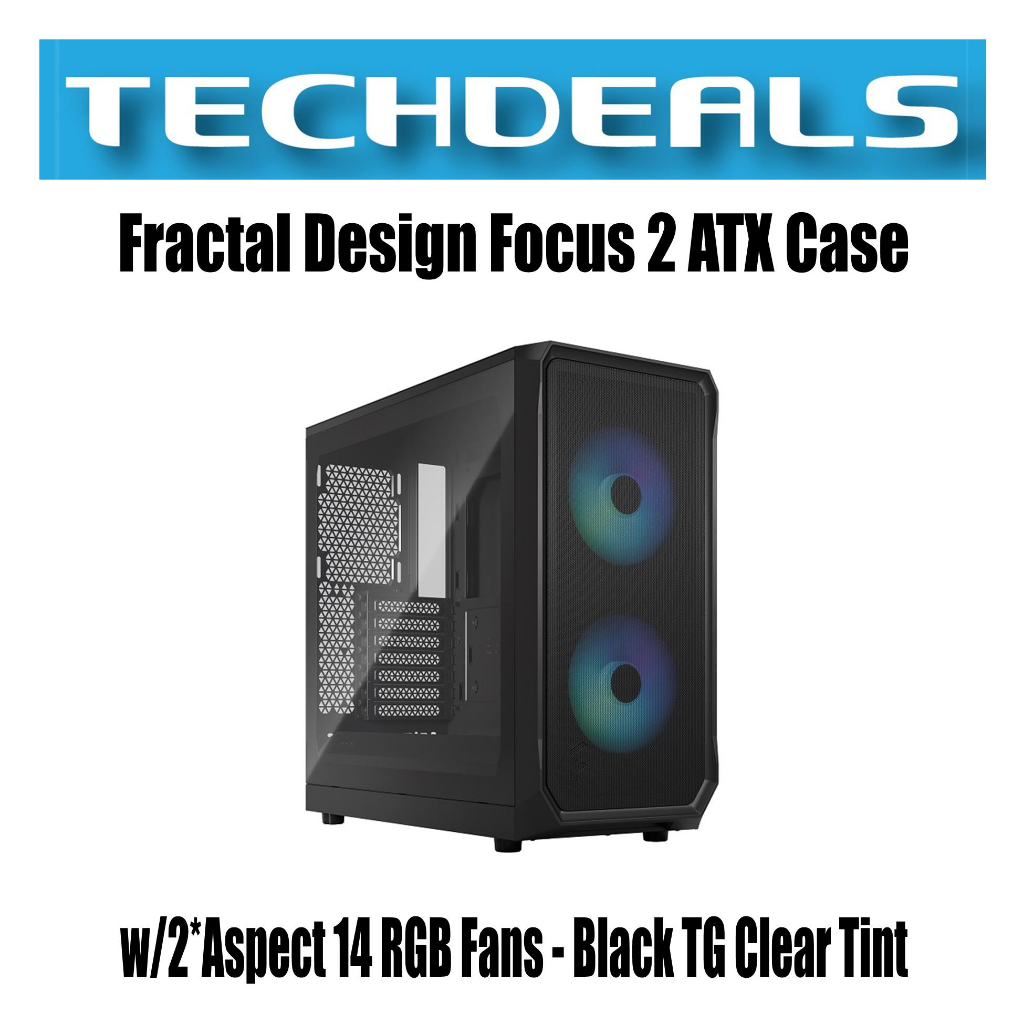 Fractal Design Focus 2 ATX Case w/2*Aspect 14 RGB Fans - Black TG Clear ...
