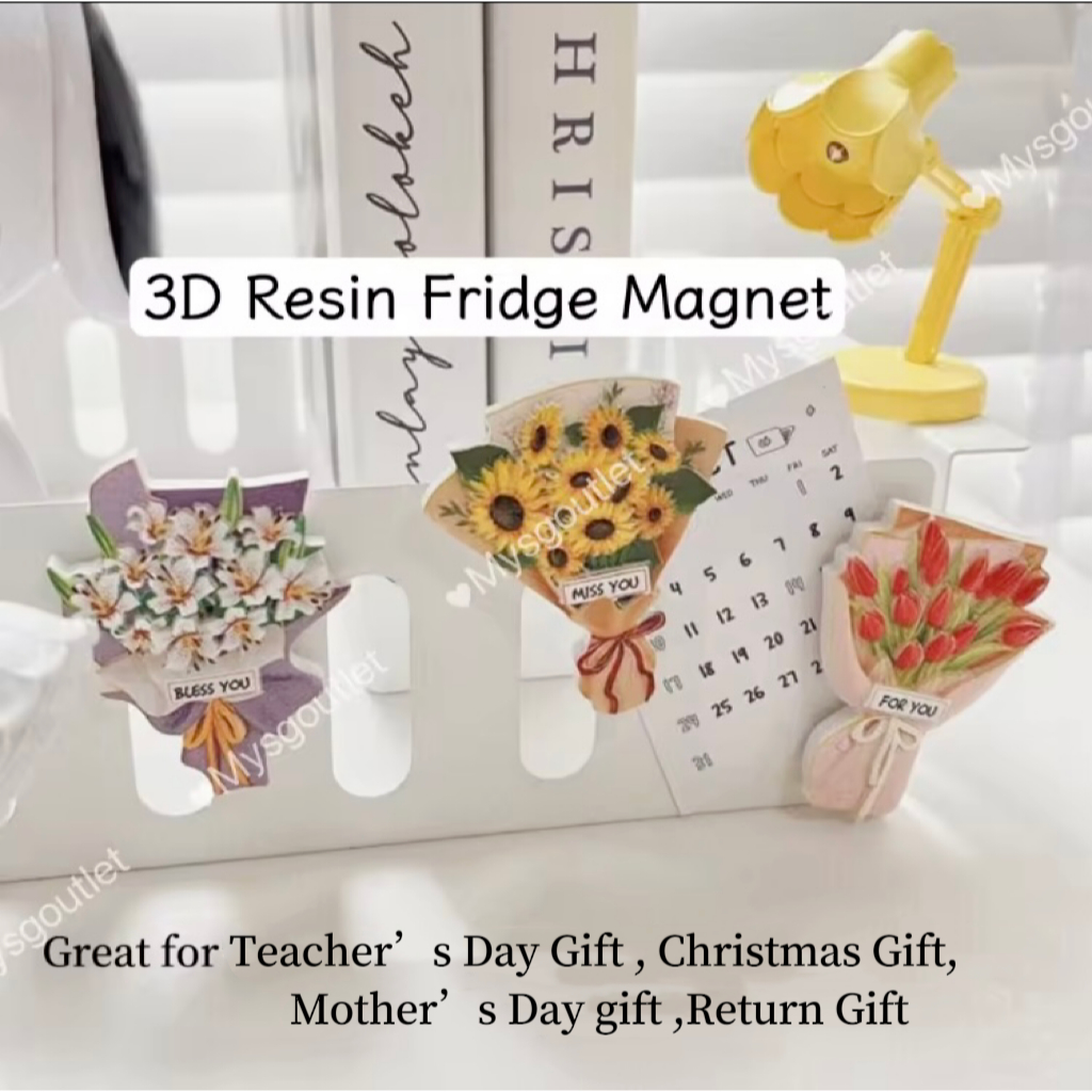 SG Seller [Teacher's Day Gift] Flower Bouquet Resin Fridge Magnets Rose ...