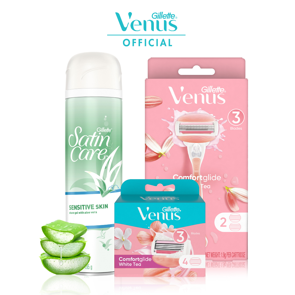 [Bundle of 3] Gillette Venus Comfortglide White Tea - 1 Handle + 6 Refills / Cartridges ...