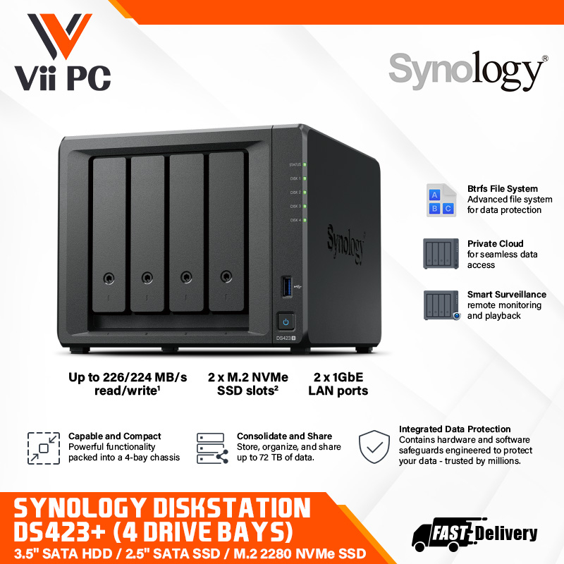 Synology DiskStation DS423+ NAS Server with Celeron 2.0GHz CPU, 2 x ...